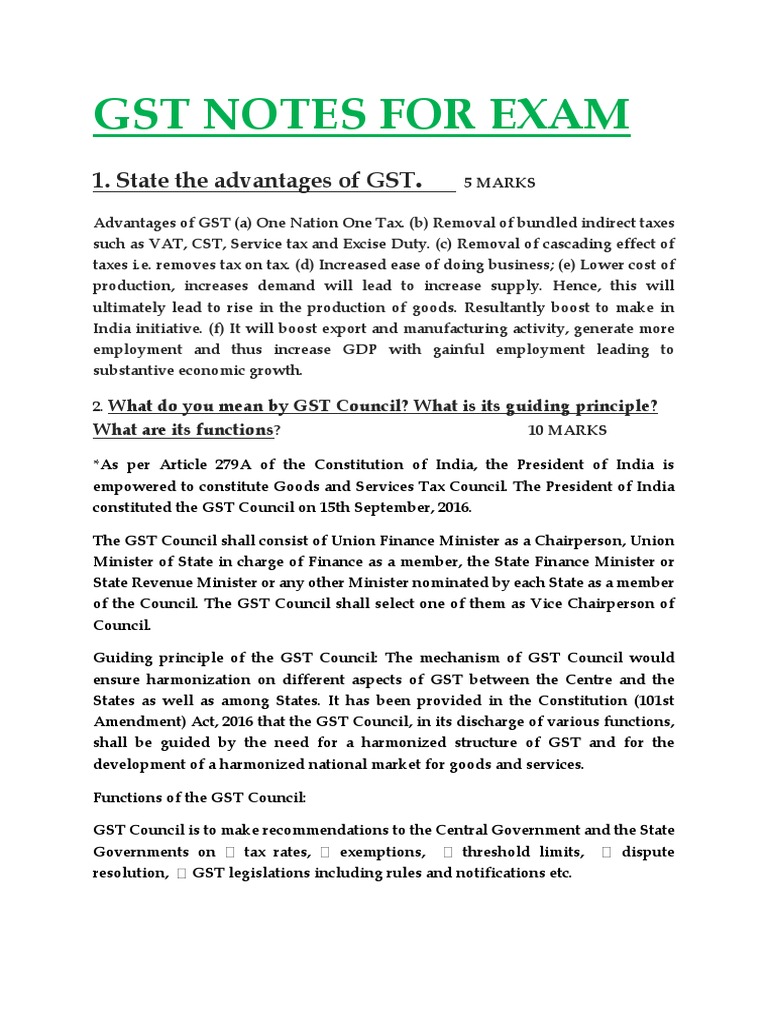 GST Notes For Exam | PDF | Taxes | Value Added Tax