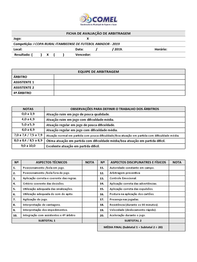 Ficha de Avaliação de Arbitragem | PDF