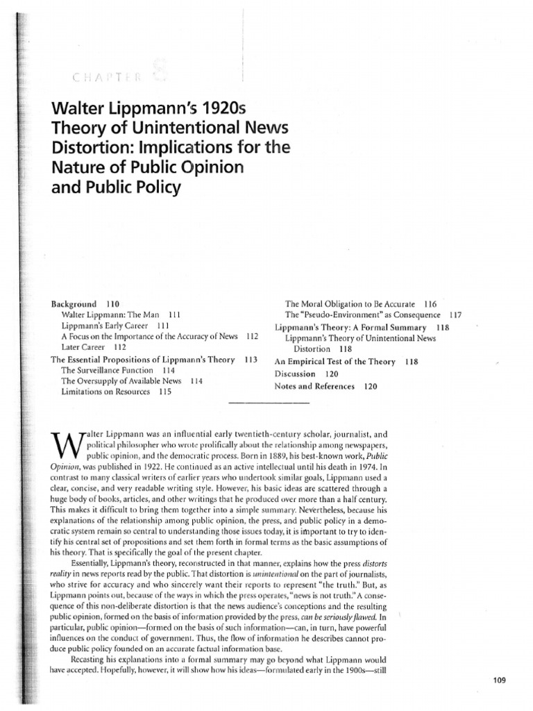 3.2 Walter Lippmann's 1920's Theory of Unintentional News Distortion | PDF