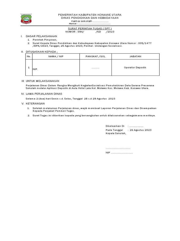 SPT Dan SPPD Sosialisasi Sarpras | PDF