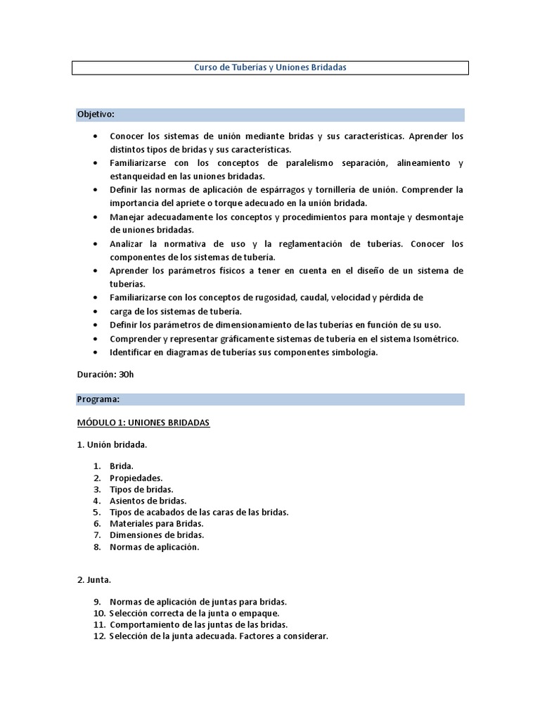Curso Tuberías y Uniones Bridadas | PDF