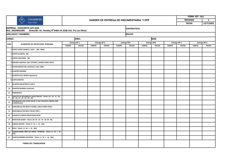 Form - Kardex de Entrega de Indumentaria y Epp | PDF