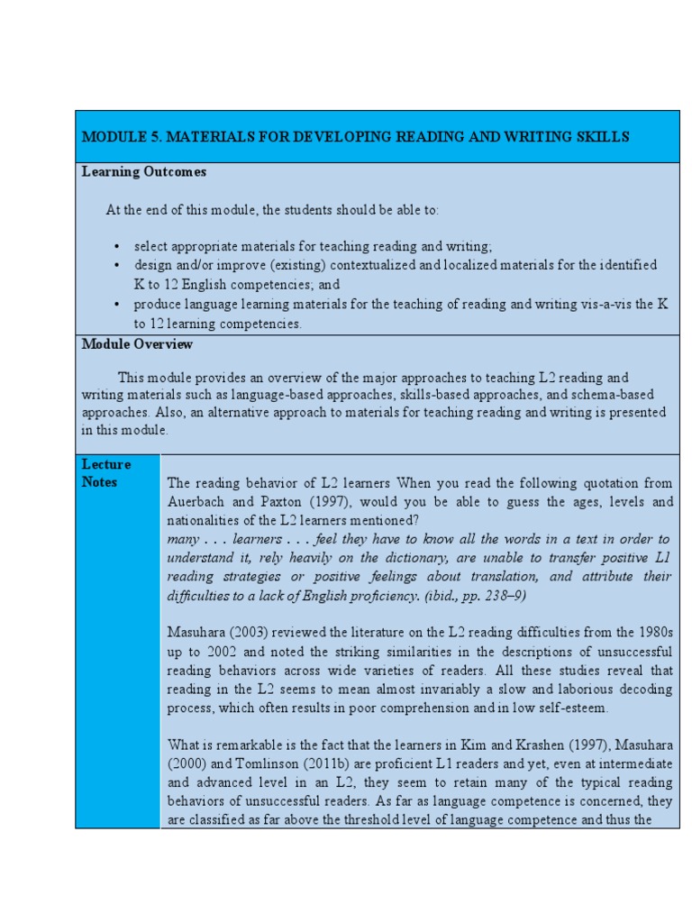 M5 Materials For Developing Reading and Writing | PDF | Fluency | Reading Comprehension