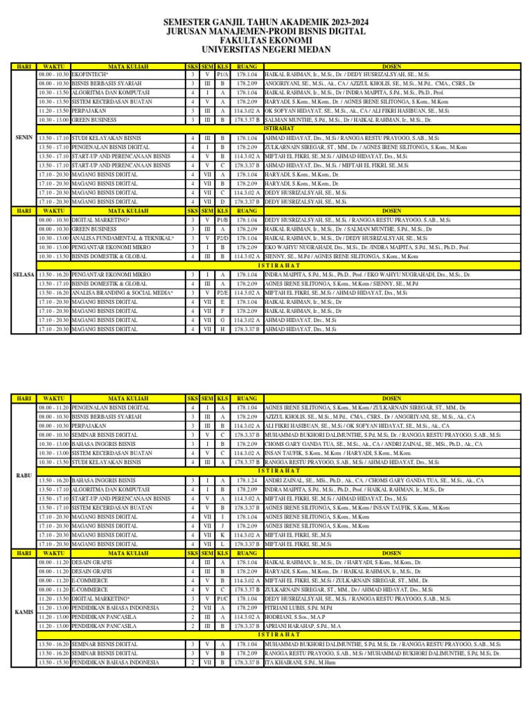 Roster Bisnis Digital - Ganjil 2023-2024 | PDF