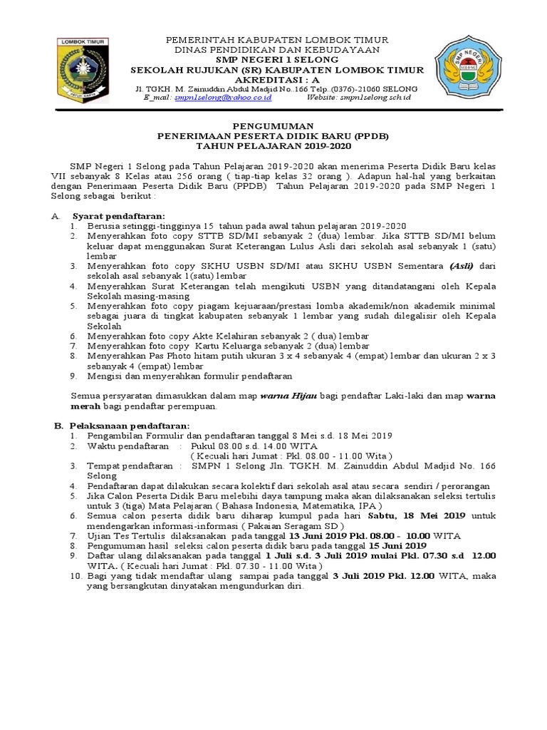SYARAT DAFTAR PPDB 2019-2020 - Ok | PDF | Karier & Perkembangan | Ilmu Sosial