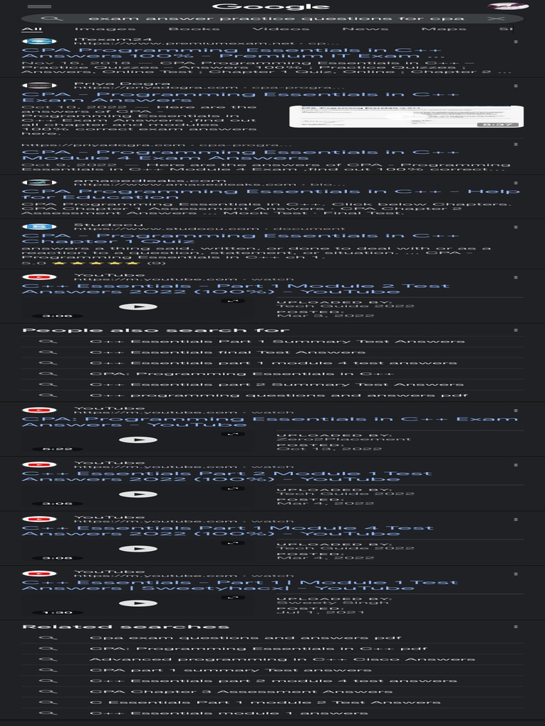 Exam Answer Practice Questions For Cpa C++ Progra | PDF | Certified ...