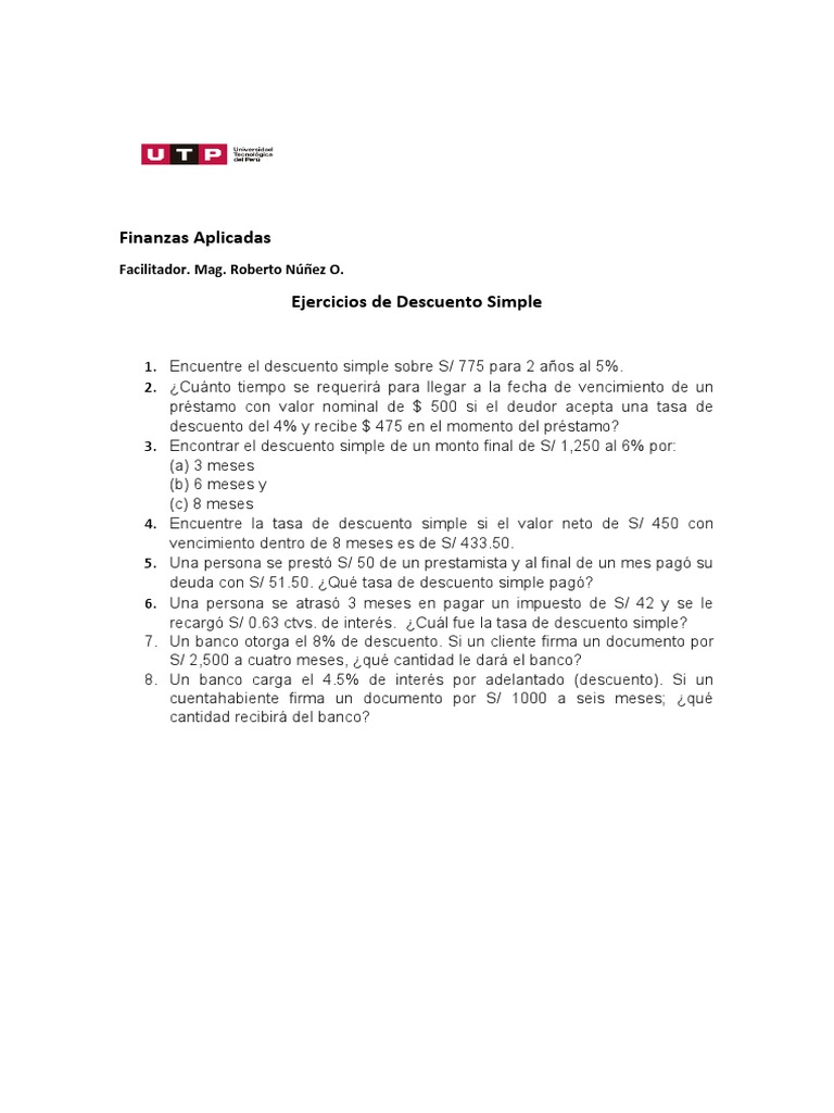 Ejercicios de Descuento Simple | PDF