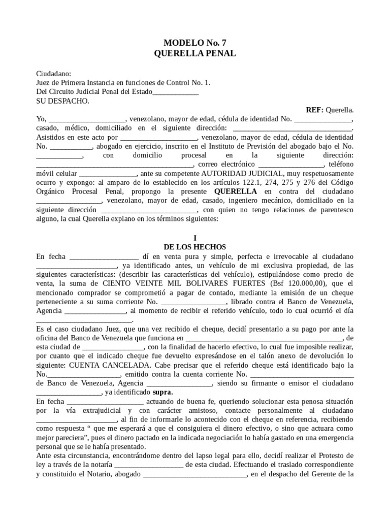 Querella Penal | PDF | Queja | Procedimiento Criminal