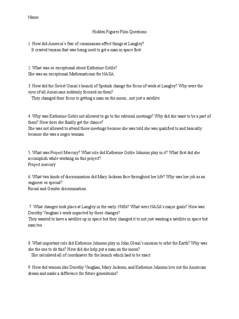 Kami Export - Copy of Hidden Figures Film Questions | PDF