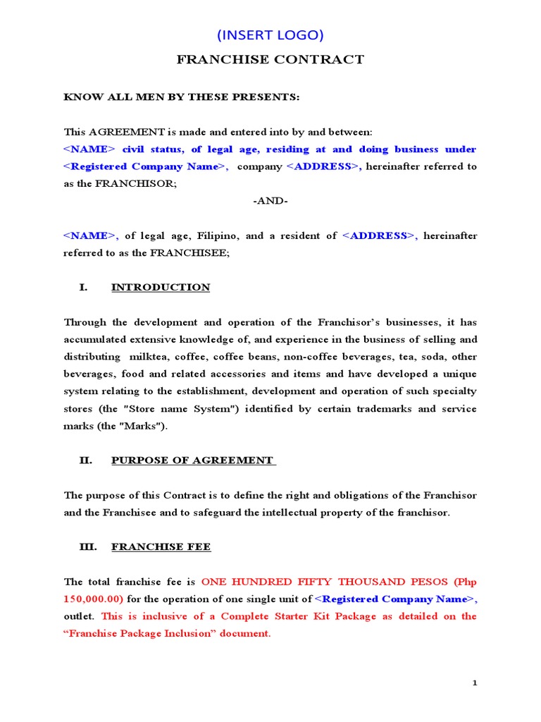 Template Franchise Agreement | PDF | Franchising | Justice