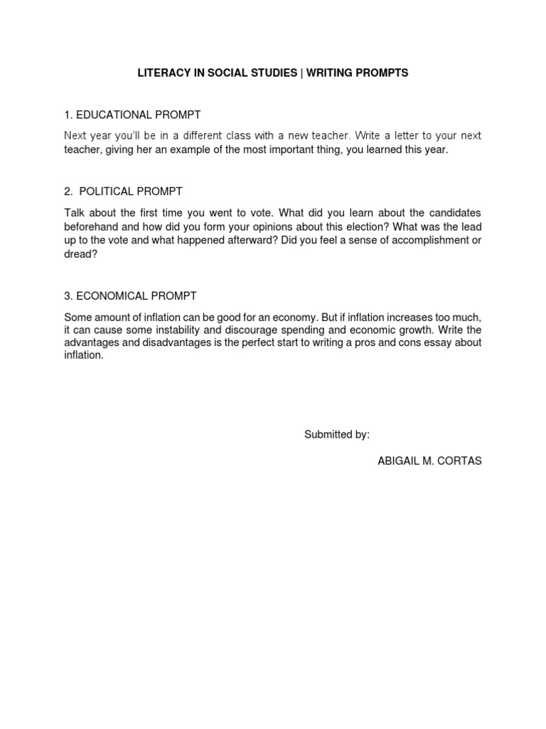Literacy in Social Studies - Writing Prompts | PDF