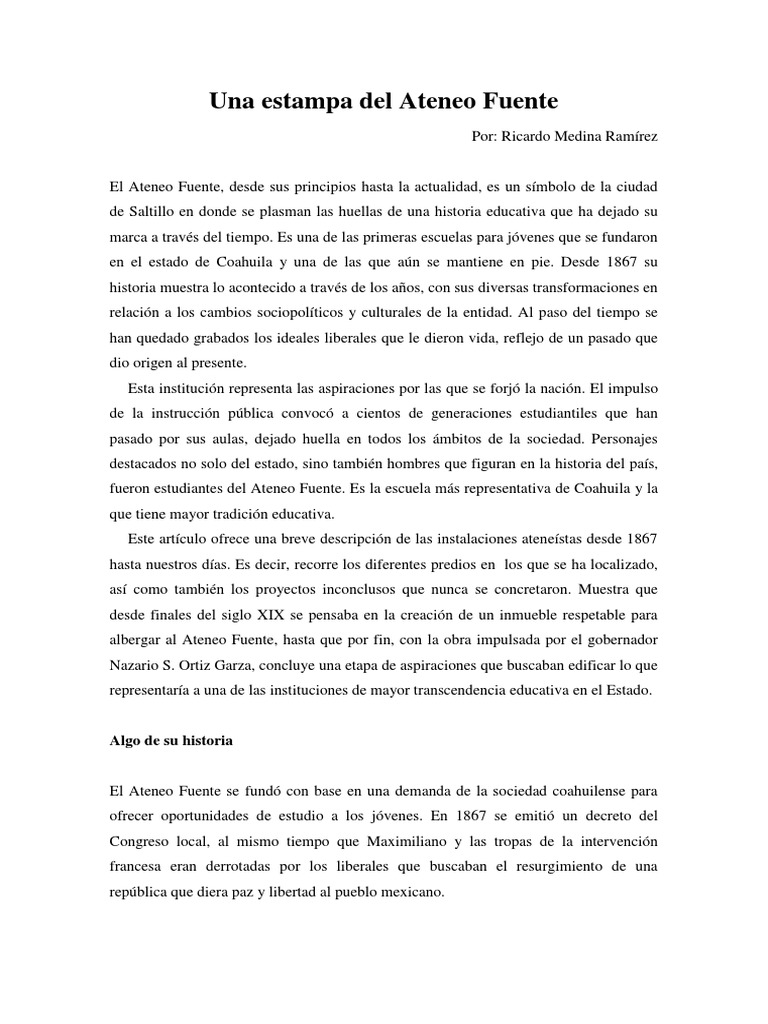Historia del Ateneo Fuente en Saltillo | PDF | Historia