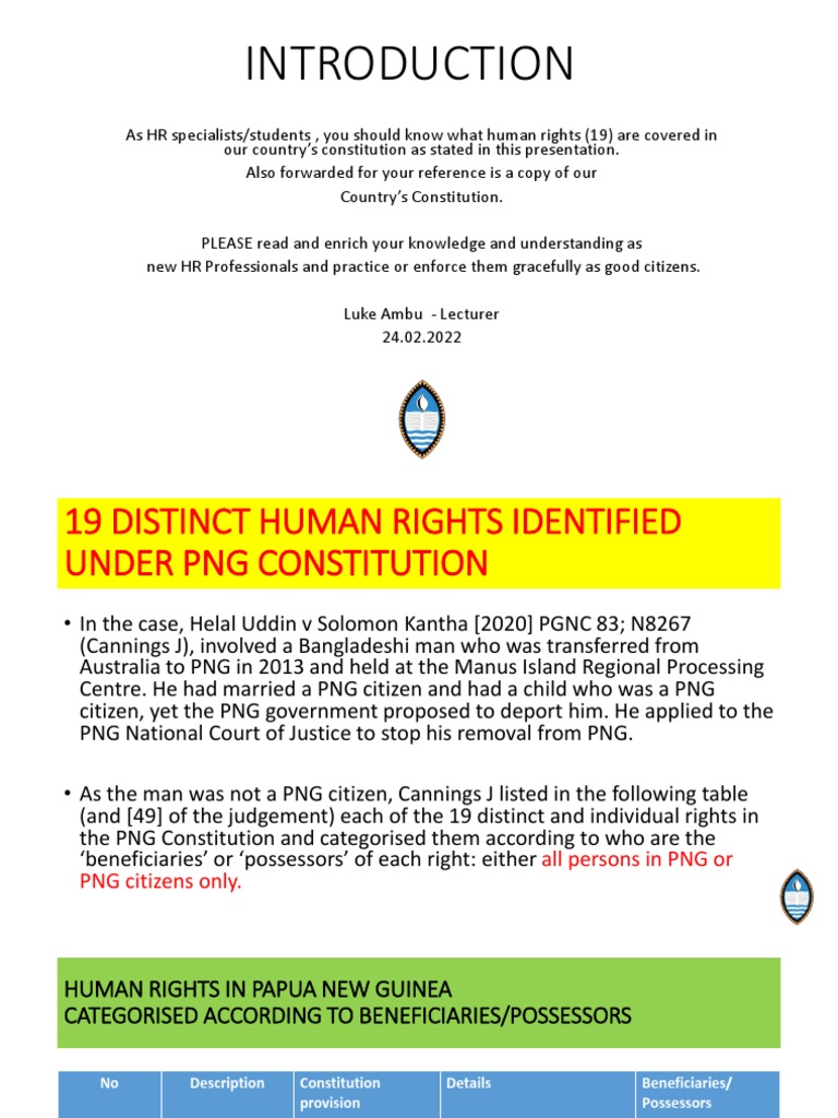 Basic Human Rights - in PNG Constitution | PDF | Papua New Guinea ...
