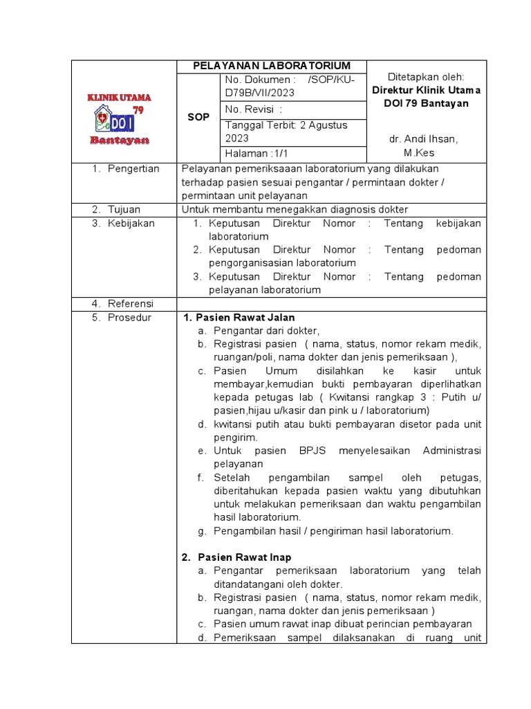 Sop Laboratorium | PDF