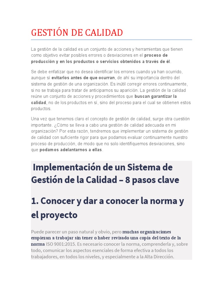 Gestión de Calidad | Descargar gratis PDF | Calidad (comercial) | Gestión de la calidad