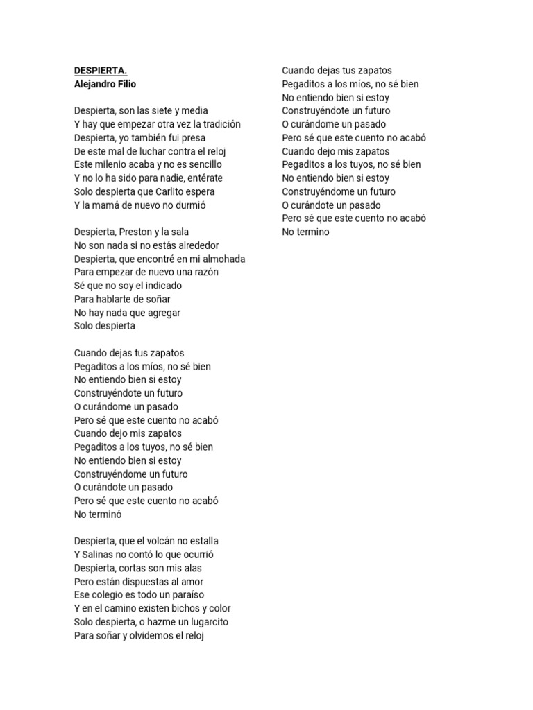 Letra de La Canción DESPIERTA | PDF