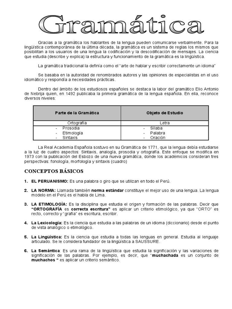 Partes y ramas de la gramática | PDF | Gramática | Palabra