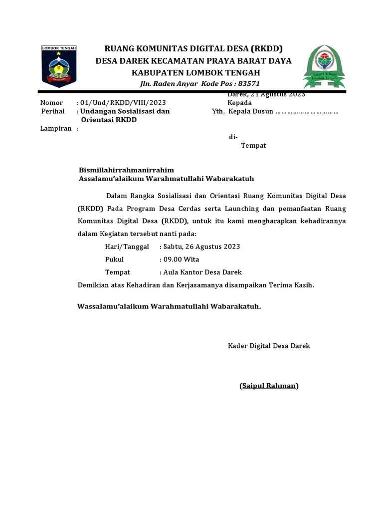 Undangan RKDD Darek | PDF