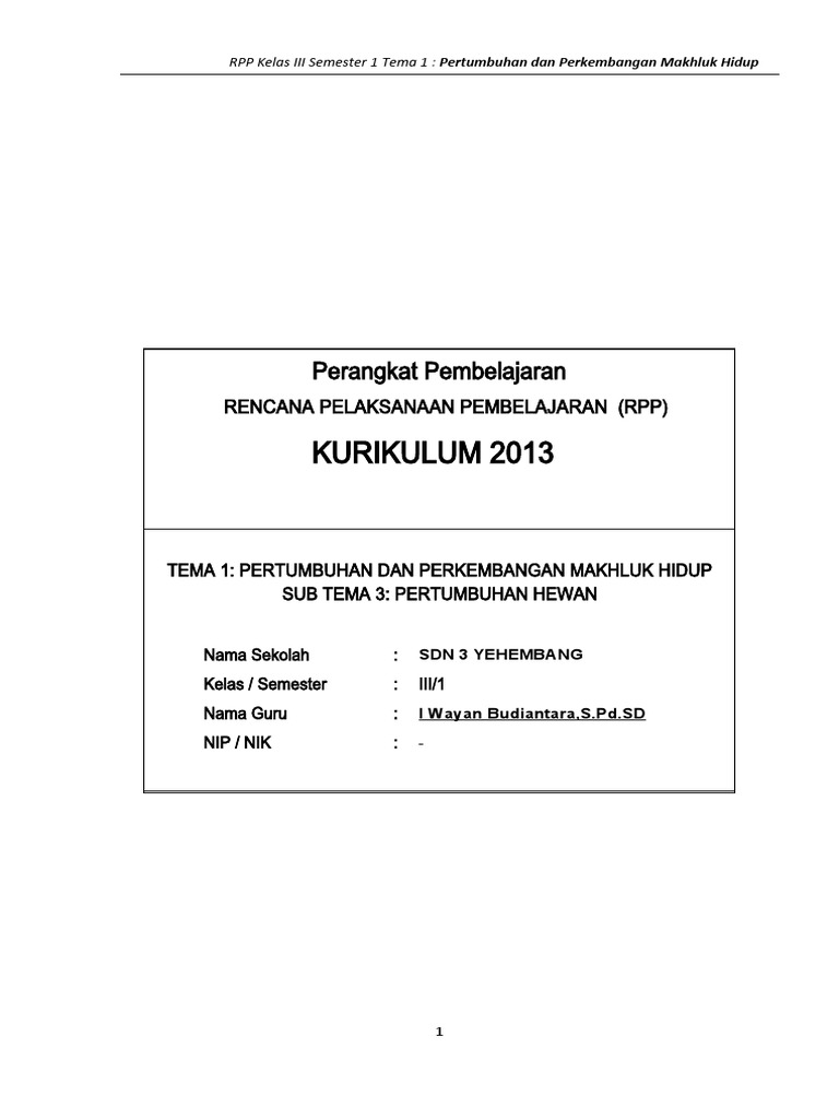 RPP K3 Tema 1 ST 3 Rev. 2018 | PDF