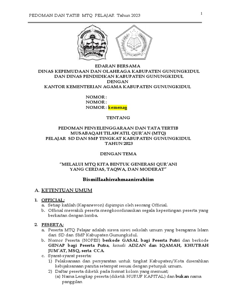 Draf Juknis MTQ | PDF