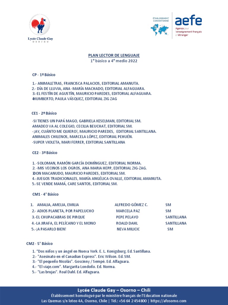 Plan Lector Lenguaje 2022 | PDF