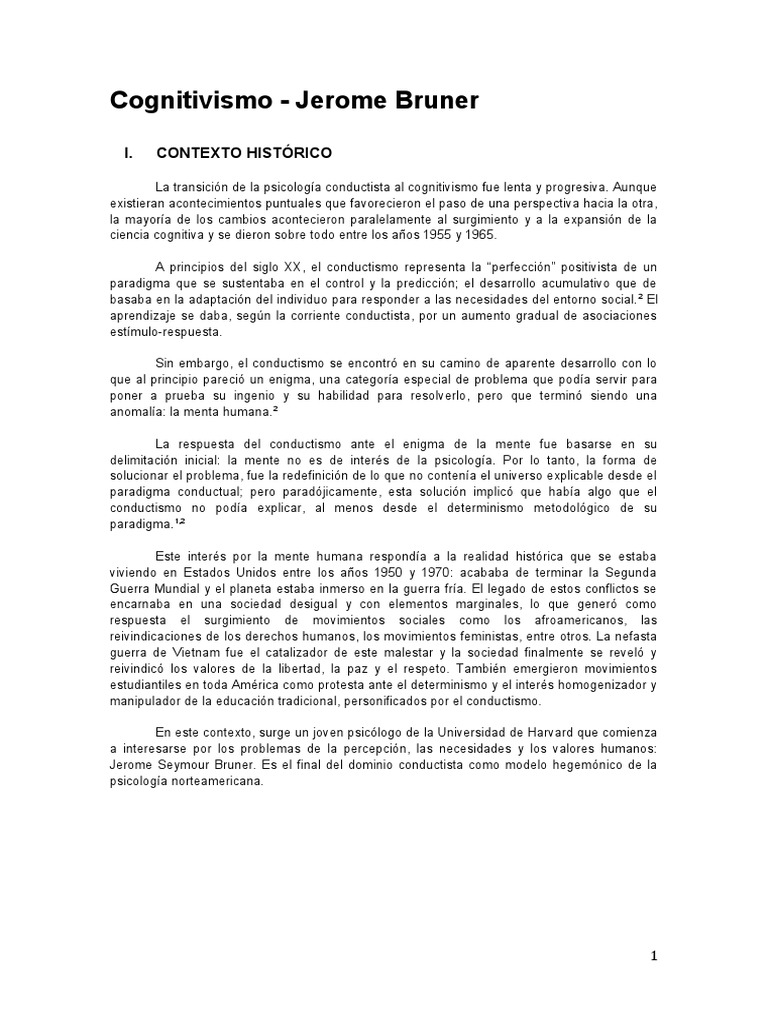 COGNITIVISMO. Bruner | PDF | Memoria | Aprendizaje