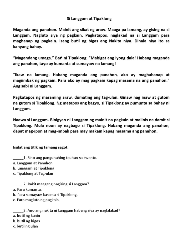 Si Langgam at Tipaklong | PDF