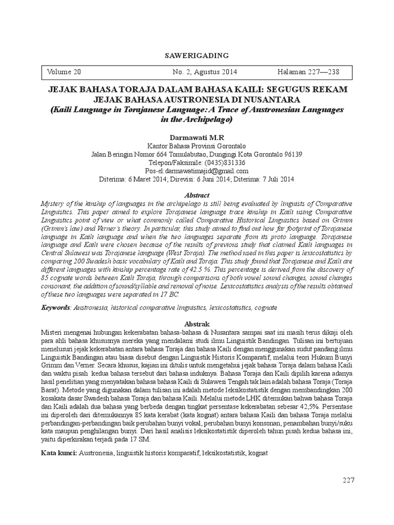 Jejak Bahasa Toraja Dalam Bahasa Kaili: Segugus Rekam Jejak Bahasa ...