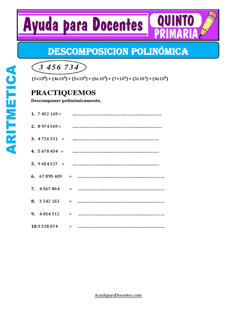 Descomposicion Polinomica para Quinto de Primaria | PDF