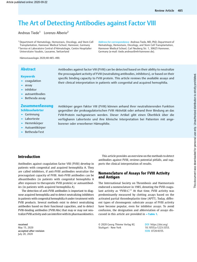 The Art of Detecting Antibodies Against Factor VIII | PDF | Coagulation ...
