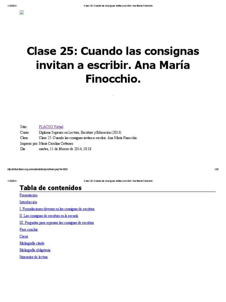Clase 25 Cuando Las Consignas Invitan A Escribir. Ana Mar65533a Finocchio | PDF | Enseñando ...
