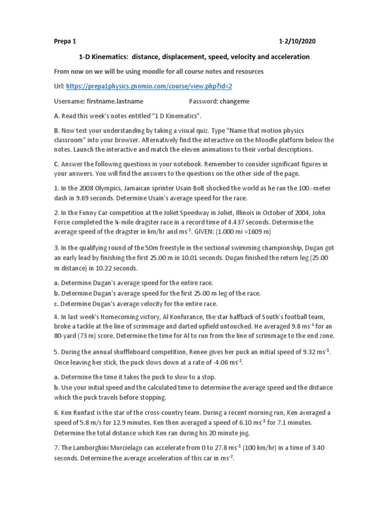 Week 6 Introduction To Kinematics | PDF | Speed | Acceleration