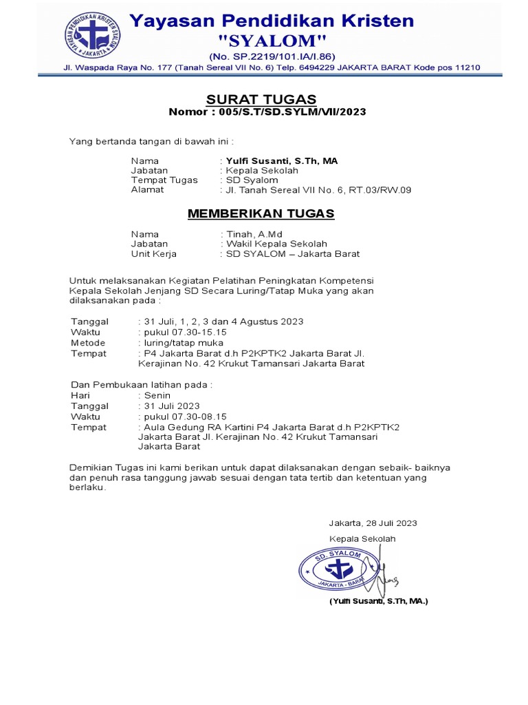 Surat Tugas Dari Yayasan Bu Tina Mengikuti Pelatihan | PDF