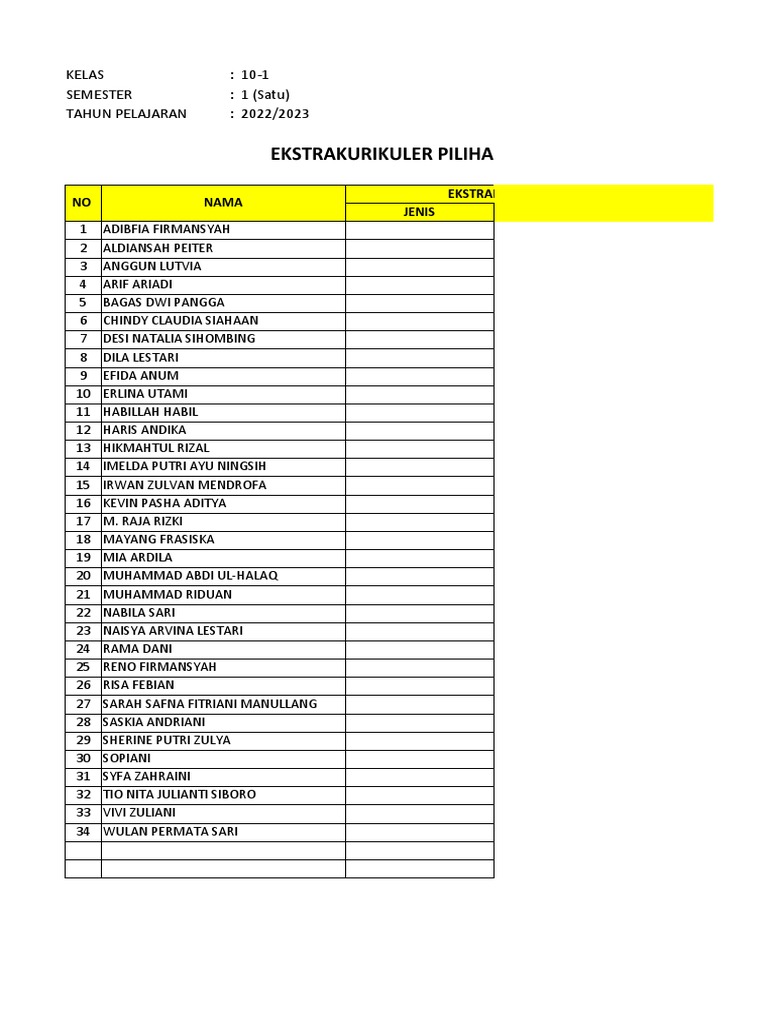 X-1 Format Penilaian Ekskul | PDF