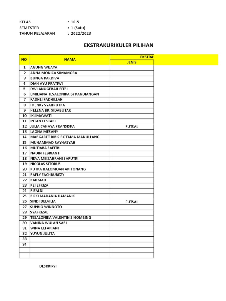 X-5 Format Penilaian Ekskul | PDF