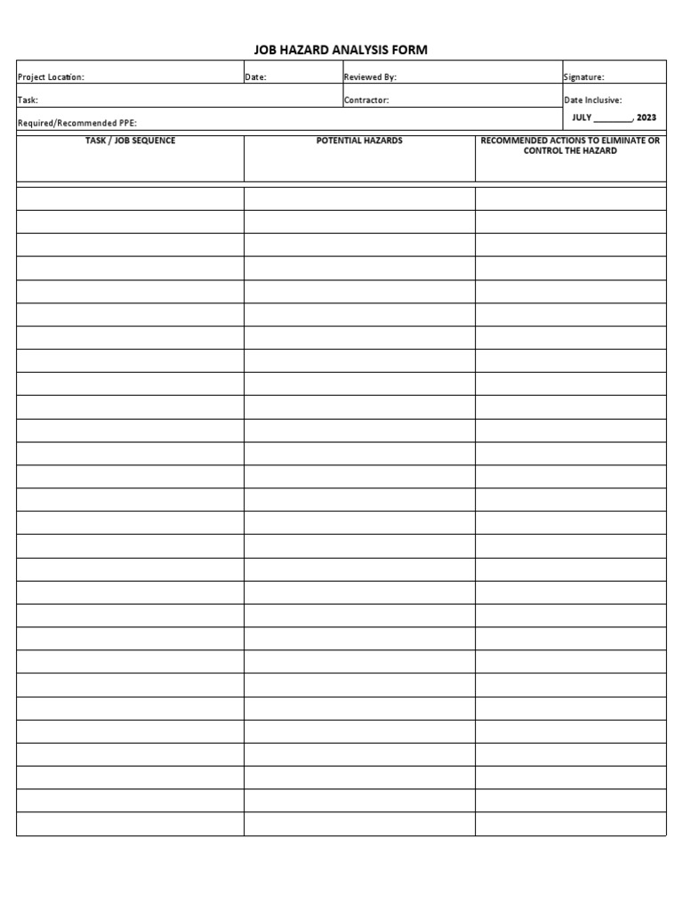 Job Hazard Analysis Template | PDF
