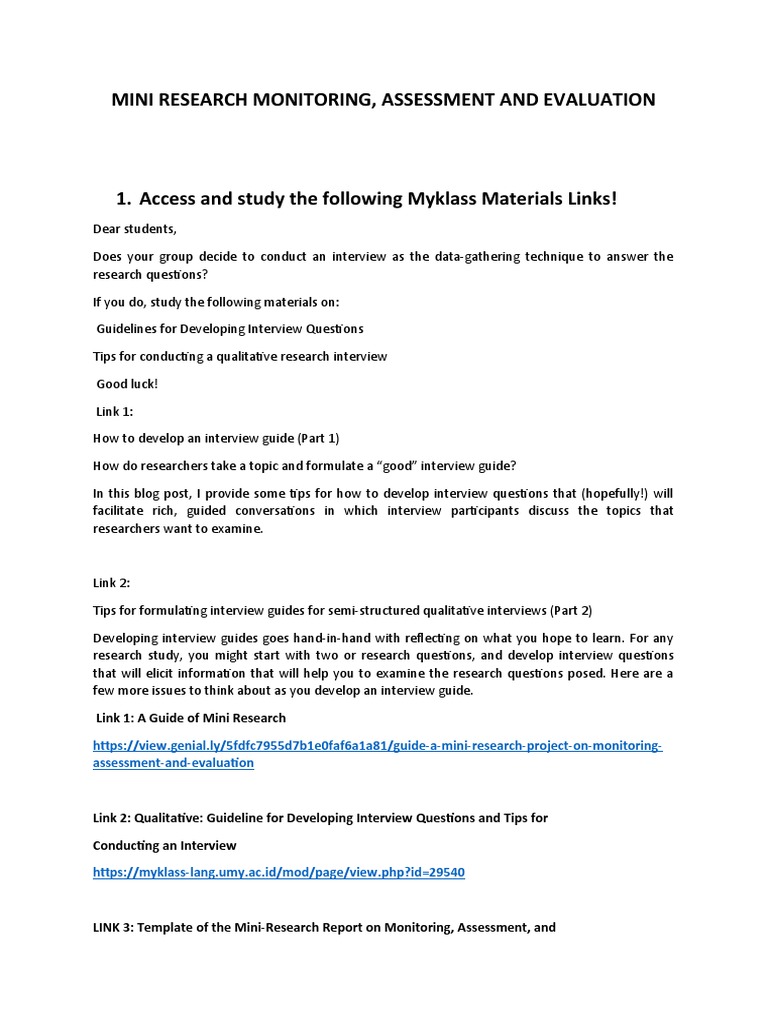Mini Research Assignment Guideline - CD - AandB | PDF | Interview ...