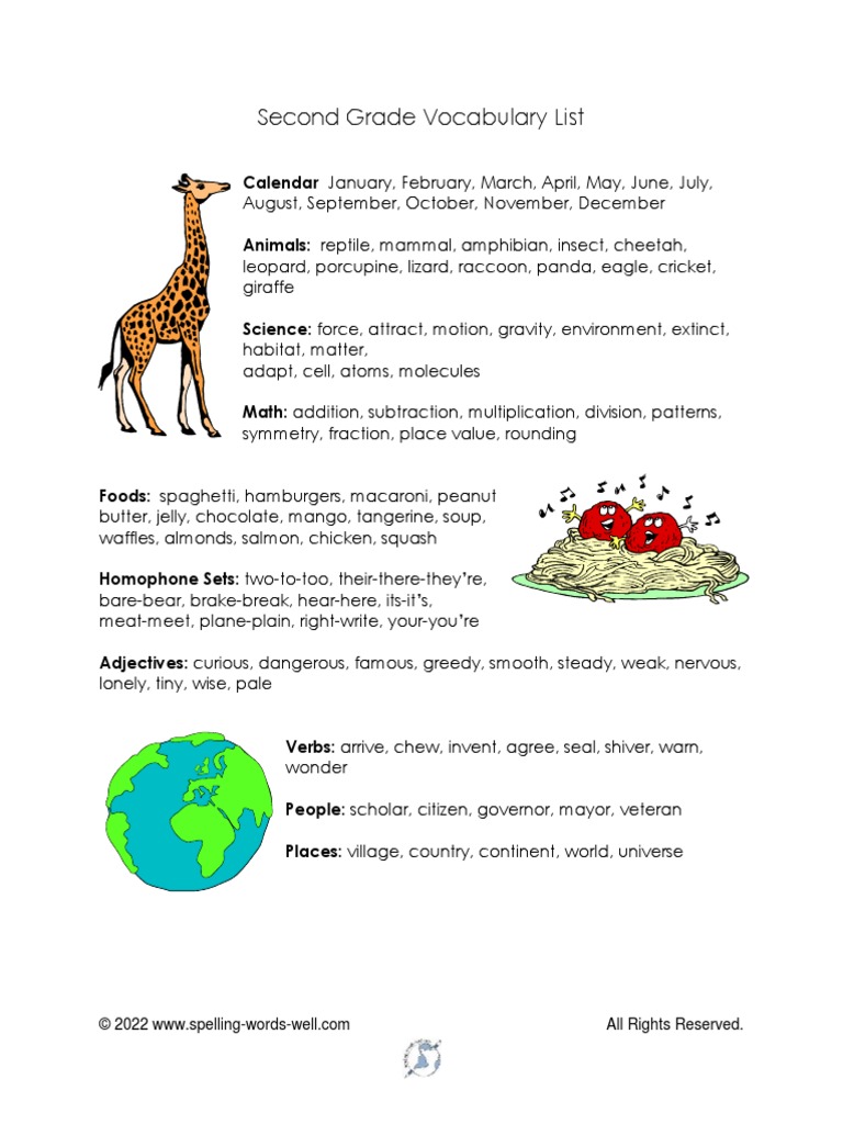 Second Grade Vocabulary List | PDF