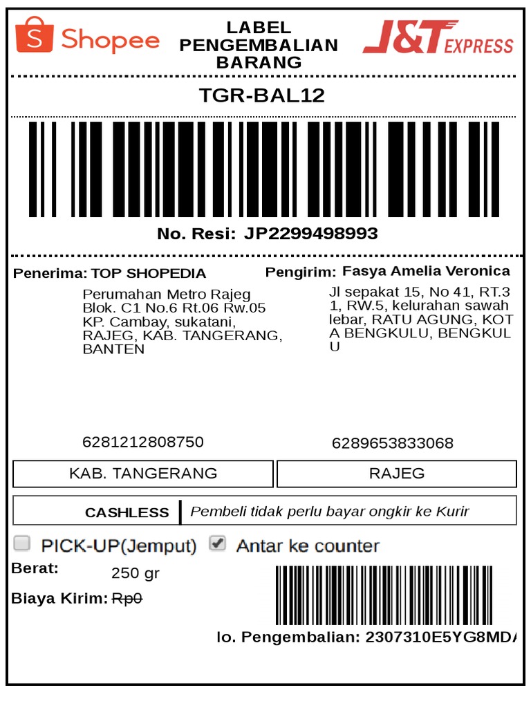 Label Pengembalian Barang Top Shopedia | PDF