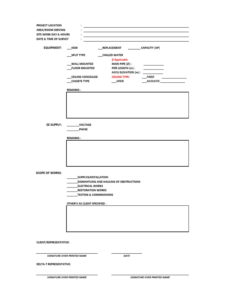 Aircon Template For Survey | PDF