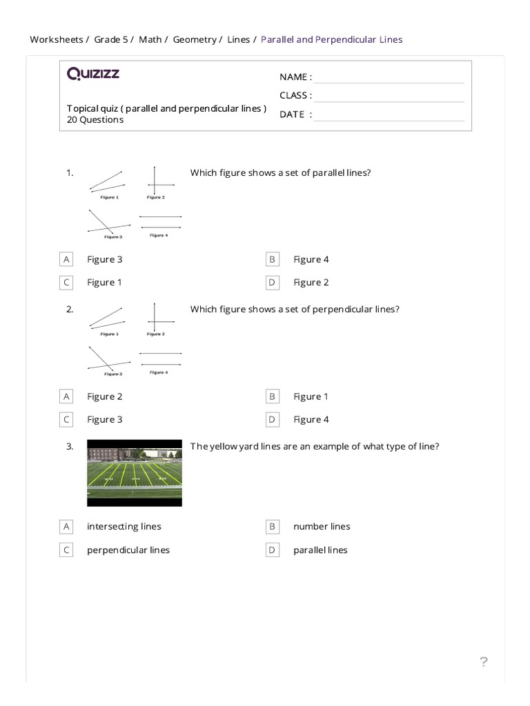 Topical Quiz (Parallel and Perpendicular Lines) | PDF | Perpendicular | Rectangle