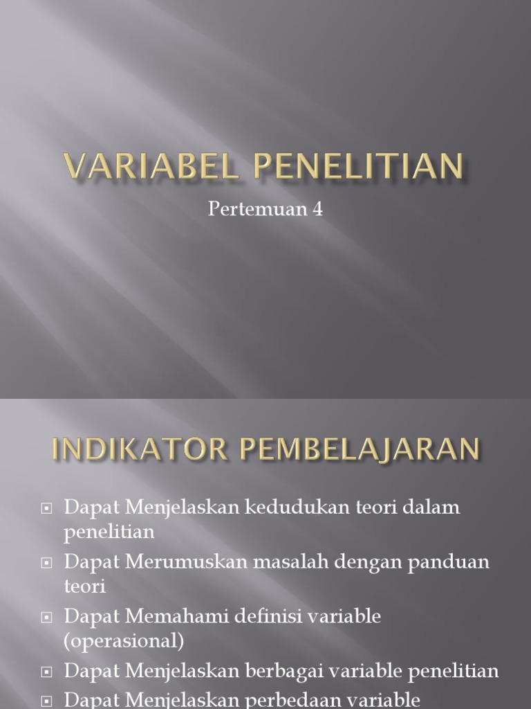 Pertemuan 4 Variabel Penelitian Dan Definisi Operasional Variabel | PDF