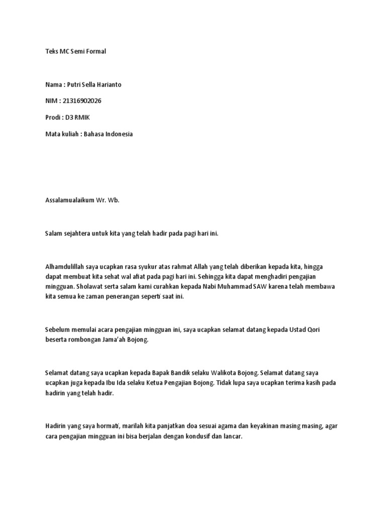 Teks MC Pengajian Semi Formal | PDF