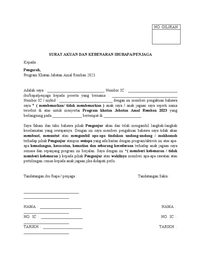 Borang Program Khatan | PDF