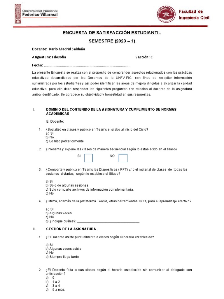 ENCUESTA ESTUDIANTIL Filosofía | PDF | Maestros | Cognición