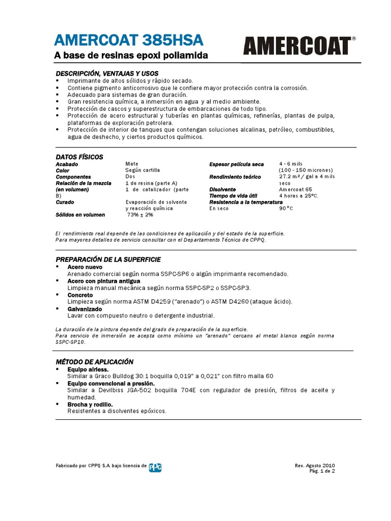 Amercoat 385hsa | PDF | Agua | Pintar