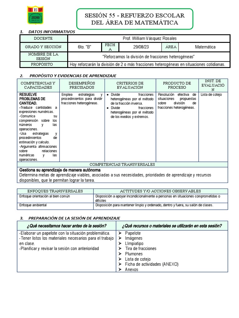 Sesión Refuerzo Matemática | PDF | Aprendizaje | Evaluación