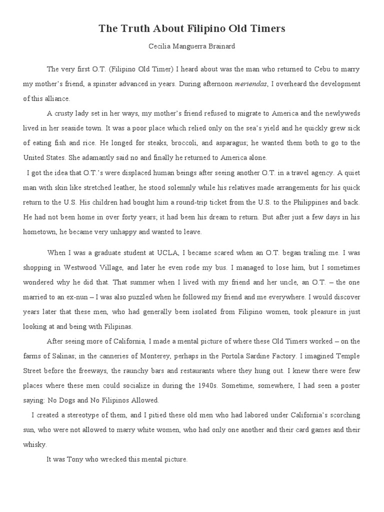 The Truth About Filipino Old Timers | PDF | Mystery, Thriller & Crime ...