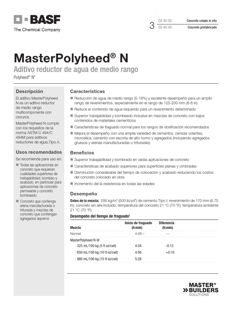 Basf MasterPolyheed N Tds | PDF | Hormigón | Cemento