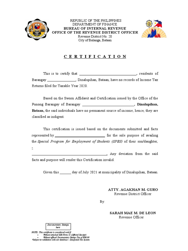 Bir Cert of Tax Exemption | PDF